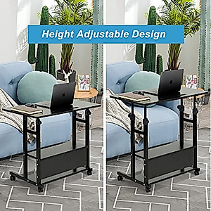 Home Office Desks Standing Adjustable Height Small Laptop Desk with Storage for Small Spaces Computer Table for Couch Bedrooms Mobile Rolling Portable Student Desk on Wheels Modern Uplift Black Desk