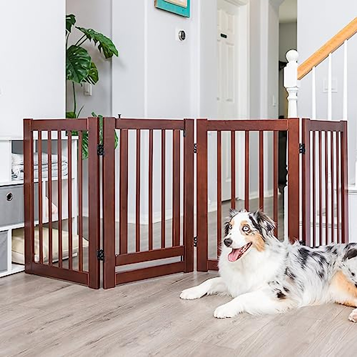 Primetime Petz 360 Configurable Dog Gate with Door – Indoor Freestanding Walk Through Wood Pet Gate,Walnut