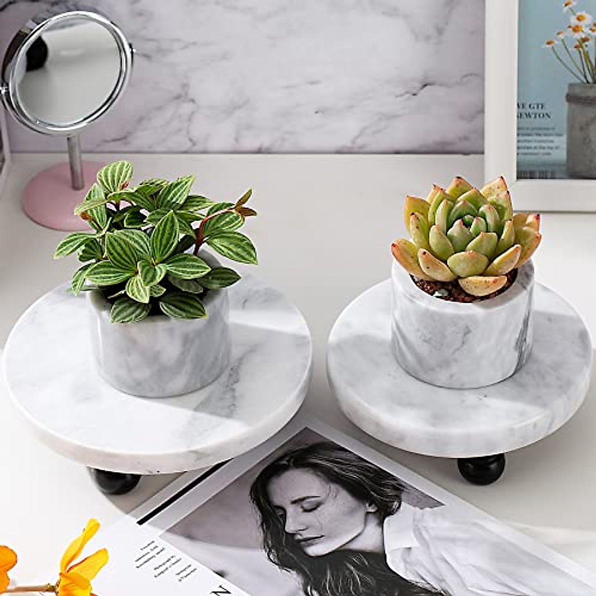 FasolaHome Decorative Marble Riser For Display, Cute Home, Bathroom, Kitchen Decor, Beautiful Marble Pedestal Stand Uniquely Displays Your Decorations, The Perfect Marble Tray to Add Some Beauty to Your House (Large-7inch)