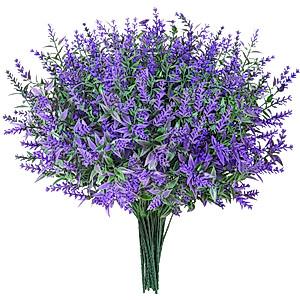 IVITA 6pcs Artificial Lavender Plant Faux Plastic Purple Flowers UV Resistant Lifelike Shrubs for Home Wedding Kitchen Garden Patio Window Box Office Table Centerpieces Indoor Outdoor Decor