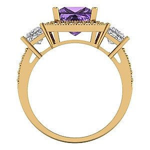 Clara Pucci 2.93 ct Cushion Cut Halo Solitaire 3 stone Accent Created Alexandrite Engagement Anniversary Bridal Ring 18K Yellow Gold 5.75