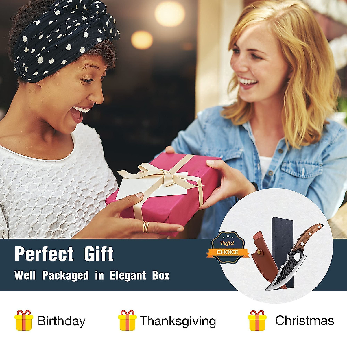 DRAGON RIOT Hybrid Viking Knife with Sheath Forged Boning Knife Multipurpose Meat Cleaver Butcher Knives Outdoor Camping BBQ Knife with Gift Box