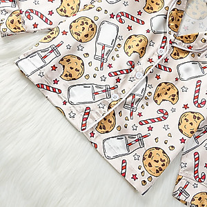 1-6 Years Old Christmas Pajamas for Toddler Girl Silk Pajamas Kid Baby Button-Up Satin Christmas Pjs Set (B Milk Cookie, 1 Year)