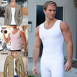 Insta Slim - Made in USA - 3 Pack - Compression Muscle Tank Top Body Shaper for Men. Tummy Control Slimming Shapewear Undershirt for Gynecomastia, Beer Belly & Back Support (White, LG)