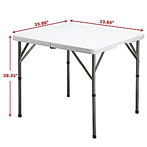 ALIMORDEN 2.85ft Square Bi-Folding Table, 34" Portable Plastic Dining Table, Event Commercial Table, Indoor&Outdoor Heavy Duty Trestle Table for Wedding, Party, BBQ, Garden, Patio, White Granite