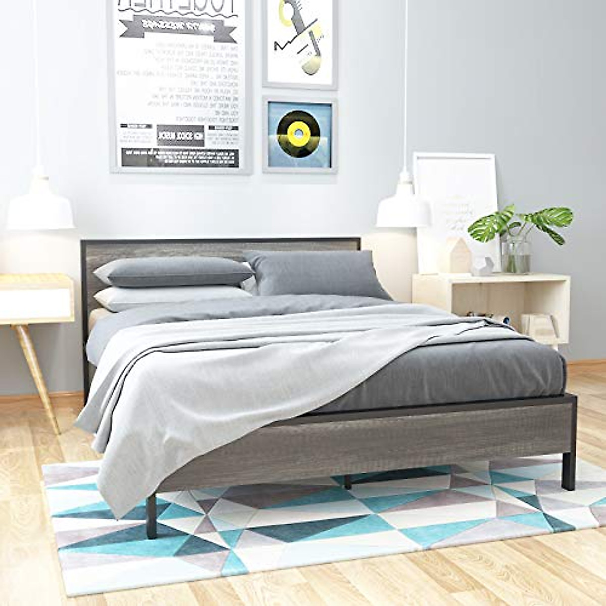 Weehom Metal Bed Frame Queen Size Bed with Lock Design Storage Bed Frame Mattress Foundation No Box Spring Needed/Under Bed Storage Black