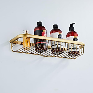 Antique Brass Bathroom Shelf Shower Organizer Caddy Wall Mounted Shampoo Holder Basket