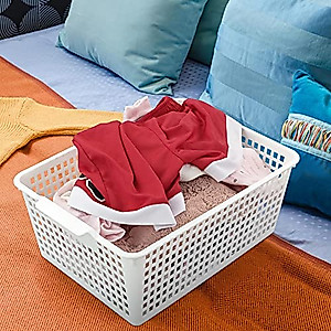 Fiazony 3-Pack Large Plastic Storage Basket, Plastic Storage Bin, White