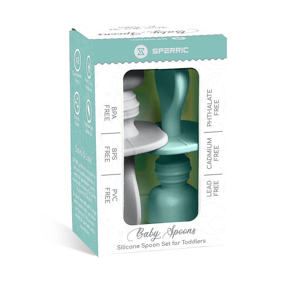 Silicone Baby Spoons for Baby Led Weaning 2-Pack, First Stage Baby Feeding Spoon Set Gum Friendly BPA Lead Phthalate and Plastic Free, Great Gift Set (Light Blue/Cool Gray)