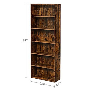 VASAGLE Bookshelf, 6-Tier Open Bookcase with Adjustable Storage Shelves, Floor Standing Unit, Rustic Brown ULBC166X01