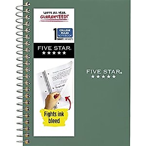 Five Star Personal Spiral Notebook, 1-Subject, College Ruled Paper, 7" x 4-3/8", Small Size, 100 Sheets, Seaglass Green (450022CH1)