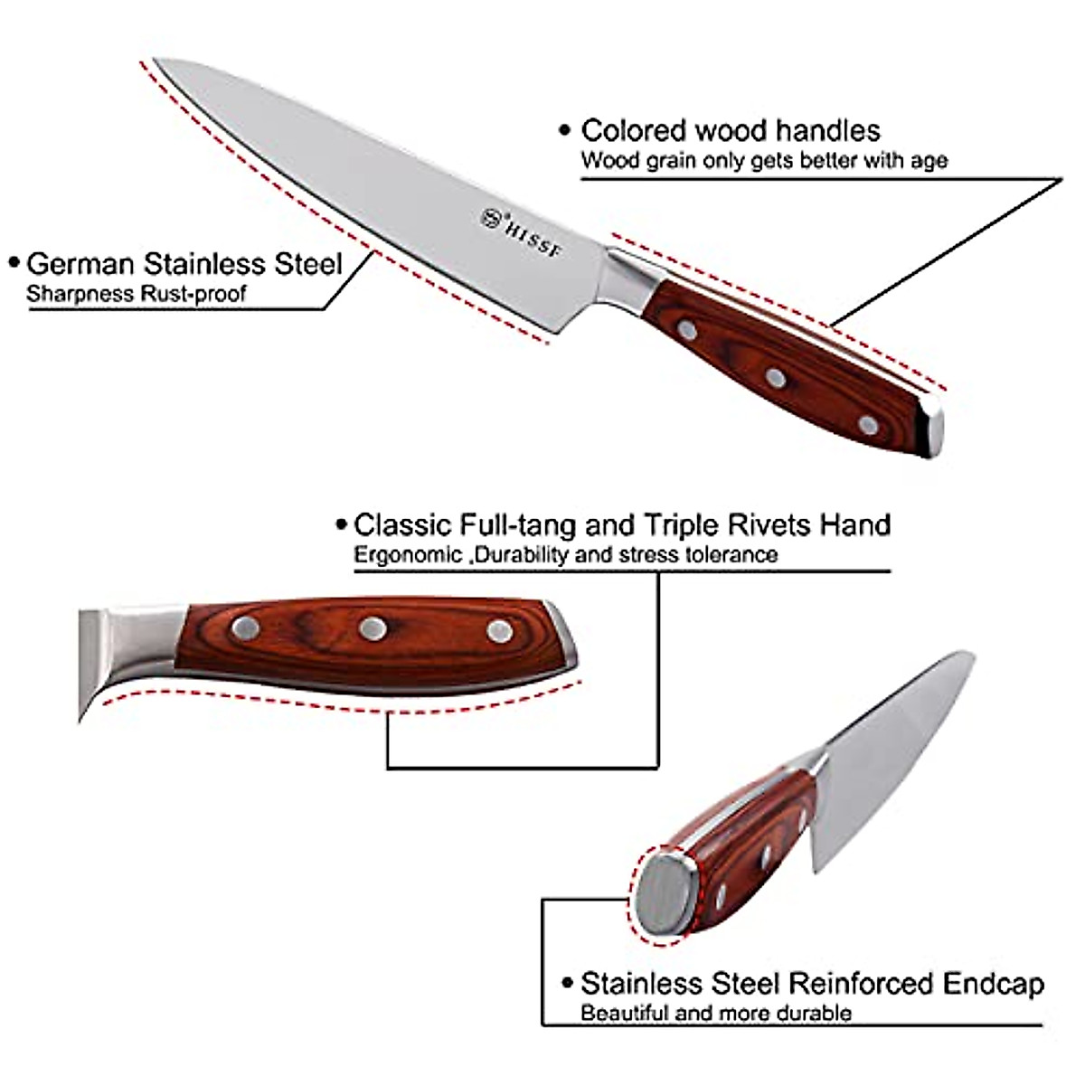 HISSF Japanese Knife Set 18 Piece German High Carbon Stainless Steel Kitchen Knife Sets with Wooden Block, Full Tang Triple Rivet kitchen Knife Block Set for Gift, Chef Knife Set