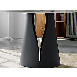 POVISON Round Dining Table for 6, Modern Dining Table 59" Dining Table Round Sintered Stone Top with Solid Black Carbon Steel Base, White Dining Table for Dining Room, Dining Table Only