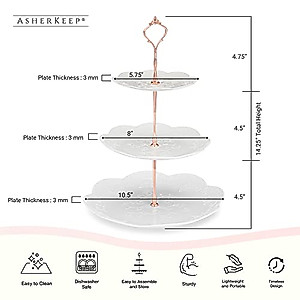 AsherKeep 3 Tier Cupcake Stand - Dessert Table Display Set, Tiered Serving Cake Tray, White Embossed Dessert Stand, Parties Serving Plate, Decorative Centerpiece to Any Occasion - (Round)