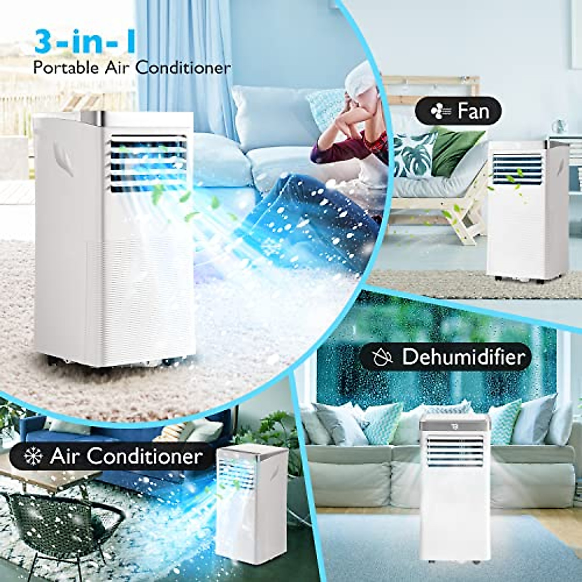 Breezestival 10,000 BTU Portable Air Conditioner, 3-in-1 Multifunctional AC Unit With Dehumidifier Fan and 24H Timer Mobile Air Conditioner Remote Control for 268 sq. ft (Window Venting Kit Included)