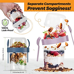 QUASLEQ 4-Pack Yogurt Parfait Cups - with Lids and Spoons - Reusable Yogurt Containers for On-the-Go - Portable Yogurt Cups with Topping Storage - Ideal for Oatmeal and Breakfast Prep (22 oz-650 Ml)