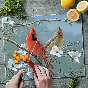 CounterArt Beautiful Songbirds Cardinal 3mm Heat Tolerant Tempered Glass Cutting Board 15” x 12” Manufactured in the USA Dishwasher Safe
