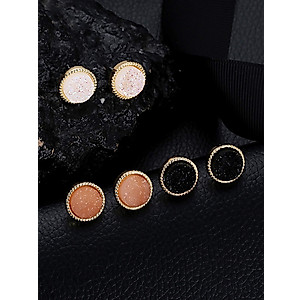 Ofeiyaa 9 Pairs Round Stud Earrings Stainless Steel Cute Druzy Crystal Studs Earrings Pierced for Women Ladies 10mm 20G