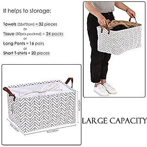 Sea Team Modern Arrowhead Pattern Canvas Fabric Storage Basket Collapsible Geometric Design Storage Bin with Drawstring Cover and PU Leather Handles, 16.5 by 11.8 inches, Waterproof Inner, Grey