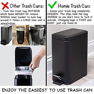 Homie Soft Close, Slim Trash Can 3.2 Gallon with Anti - Bag Slip Liner and Lid, Use as Mini Garbage Basket, Slim Dust Bin, or Decor in Bathroom, Restroom, Kitchen, or Bedroom (Matte Black)