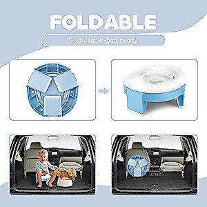 3-in-1 Go Portable Toddler Potty Seat for Travel, Folding Potty Training Toilet Chair with Travel Bag, Lightweight Potty Trainer for Travel Home Car Camping Use for Kids Baby