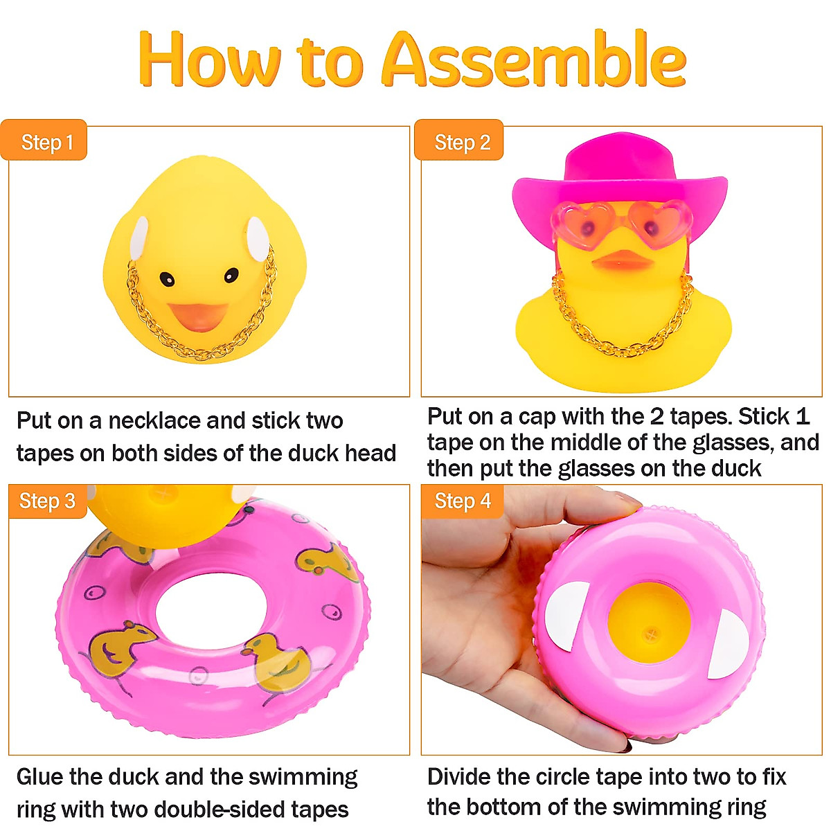 wonuu Car Rubber Duck Car Duck Decoration Dashboard Car Ornament for Car Dashboard Decoration Accessories with Mini Flower Hat Swim Ring Necklace and Sunglasses, I_red Heart Glasses&Pink Hat
