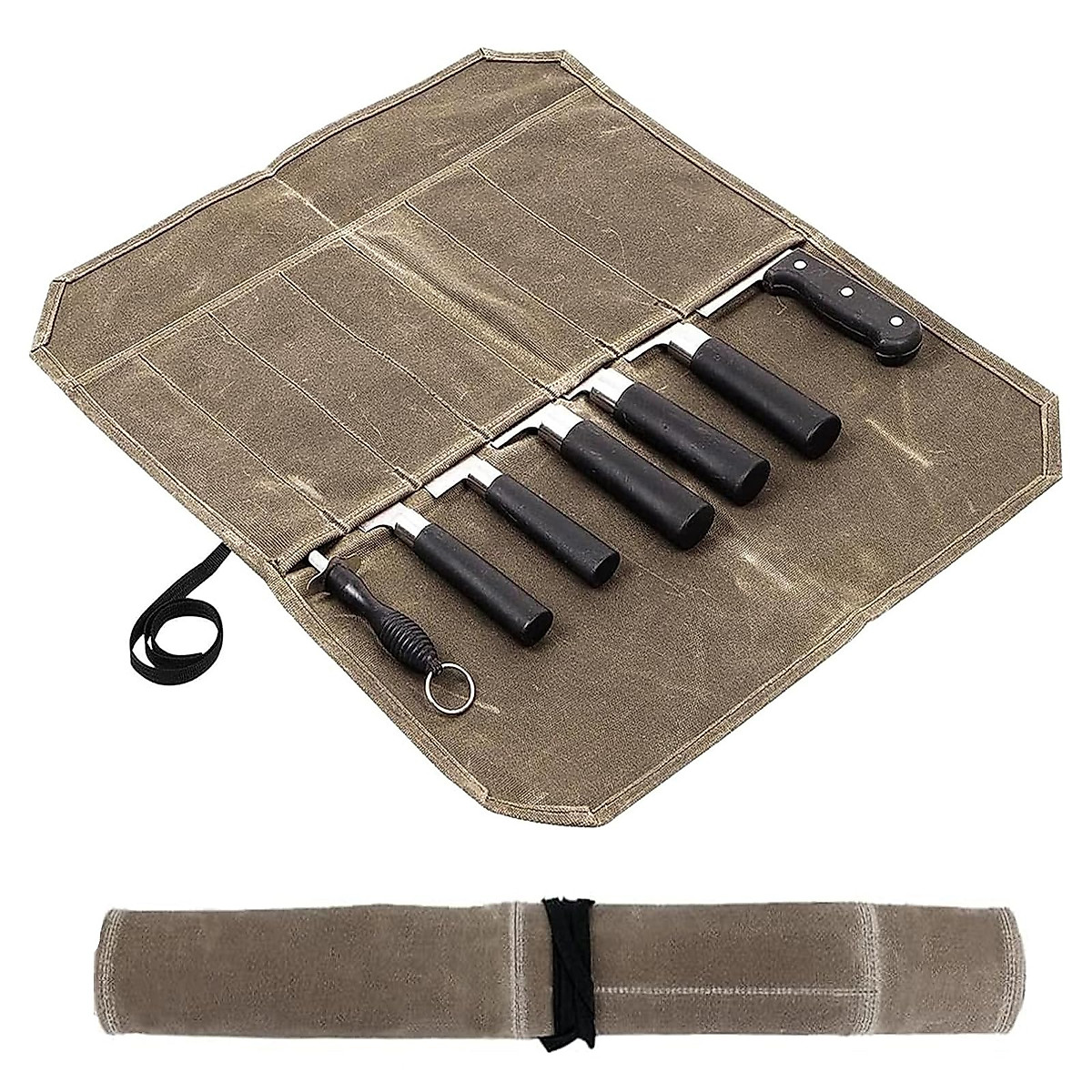 Generic 7 Slots Knife Bags for Chefs Professional, Waterproof Chef Roll Bag, Travel Canvas Carrying Case with Adjustable Strap, 22*18in, khaki, 888002