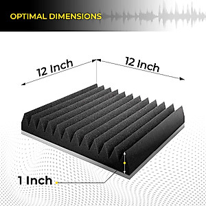 Siless 24 Pack Acoustic Panels 1 X 12 X 12 Inches - Acoustic Foam - Studio Foam Wedges - High Density Panels - Soundproof Wedges - Charcoal