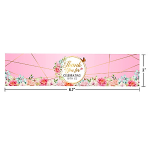 WaaHome Thank You for Celebrating with Us Water Bottle Labels Decorations, 24pcs Waterproof Pink Flower Bottle Labels Stickers for Wedding Baby Shower Bridal Shower Holiday Party Favors Supplies