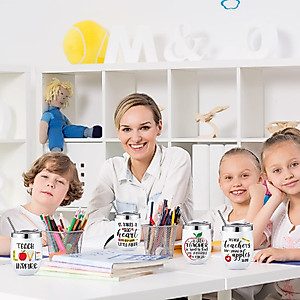 Censen 4 Pcs Teacher Appreciation Gifts Teacher Wine Tumbler with Lid and Straw Brush 12 oz Insulated Stainless Steel Teacher Tumbler Teacher Cup Women Teachers Gifts Wine Mug for Graduation Birthday