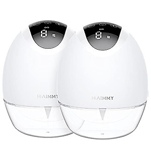 Wearable Breast Pump Hands Free, Haimmy Electric Portable Wireless Breast Pumps with 3 Modes & 9 Levels, 19/21/24/28mm Flange, LCD Display, Leak-Proof, Low Noise Painless Breastfeeding Pump (2 Pack)
