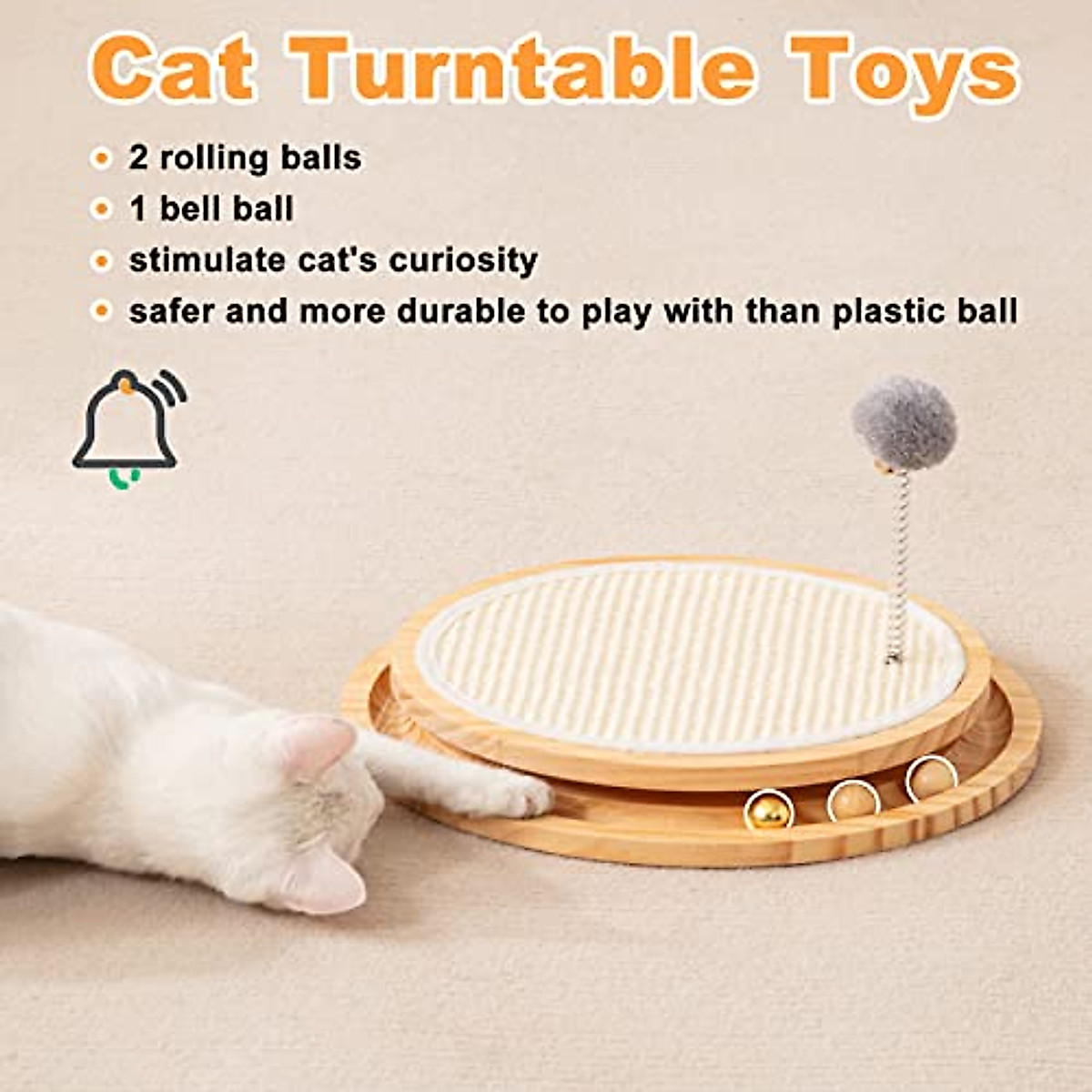 Cooenia Cat Toy Roller Scratcher Pad 2-Level Turntable Sisal Scratching 3 Tracks Balls for Indoor Cats Interactive Kitten Fun Mental Physical Exercise Puzzle
