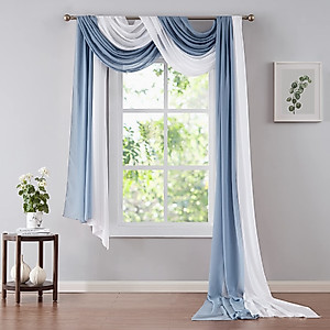 WARM HOME DESIGNS White & Dusty Blue Chiffon Wedding Arch Drapery Fabric. Pair of 144" (12 Feet or 4 Yards) Luxury Wedding Arch Decorations for Rustic Wedding Decor. CHW White & D Blue 144