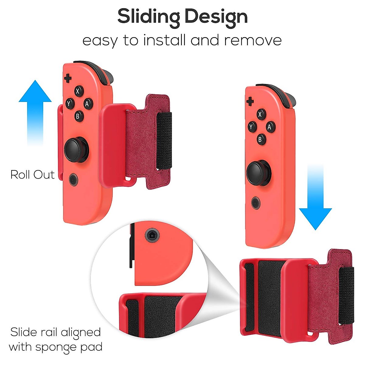 Wrist Bands Compatible with Just Dance 2025 2024 2023 & for Zumba Burn It Up for Joy Con, 2 Pack Adjustable Elastic Straps for Nintendo Switch & OLED Controllers Game for Adults and Kids Red/Blue