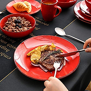 TBGFPO Red 48-Piece Ceramic Stoneware Dinner Plate Set with Dinner Plate, Dessert Plate, 800ml Bowl, 380ml Mug Set