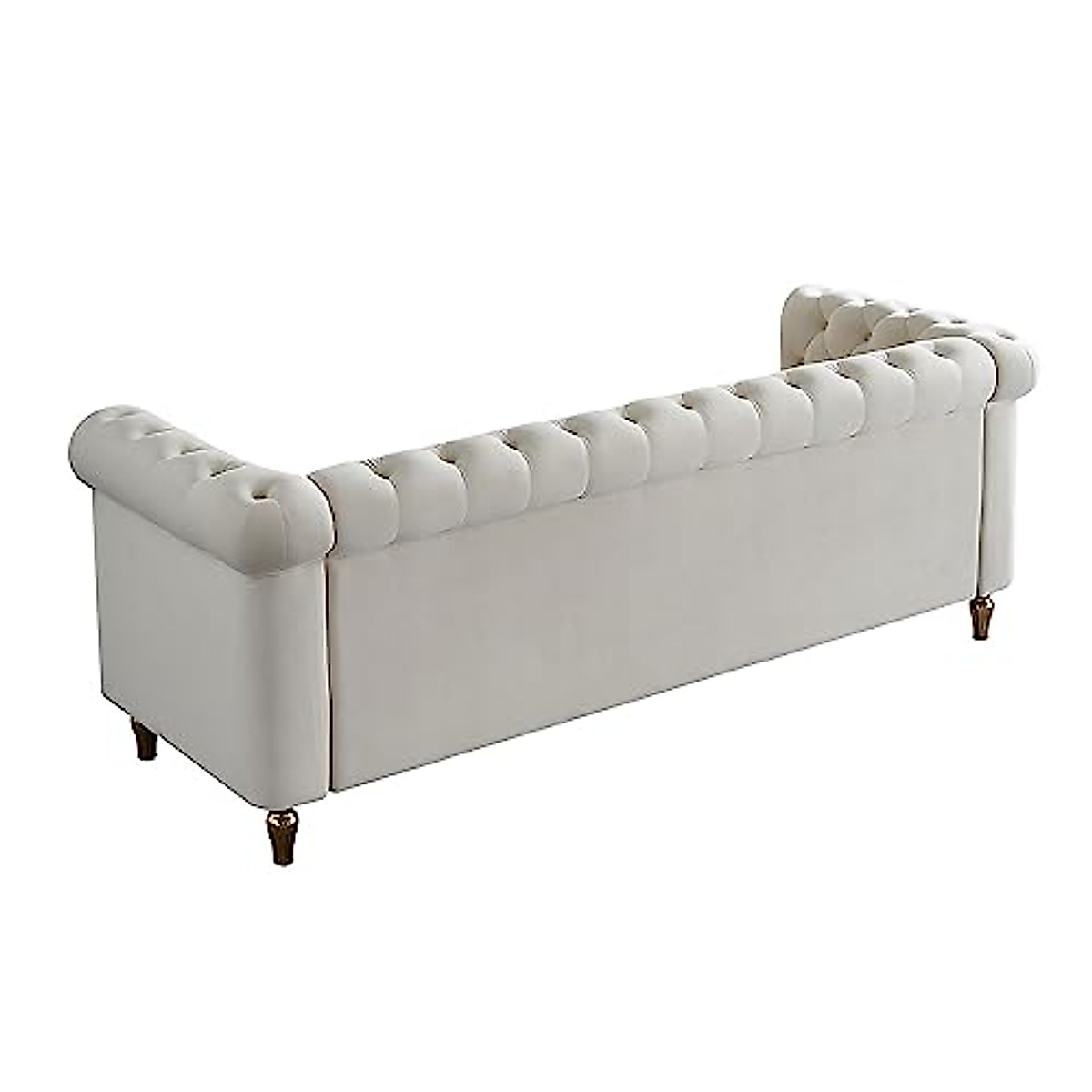Goohome 84.65" Chesterfield Sofa, 3-Seater Velvet Deep Button Tufted Sofá Upholstered Love Seat Couches with Rolled Arm, Gold Strip Trim, for Bedroom Office Apartment Living Room Furniture, Beige