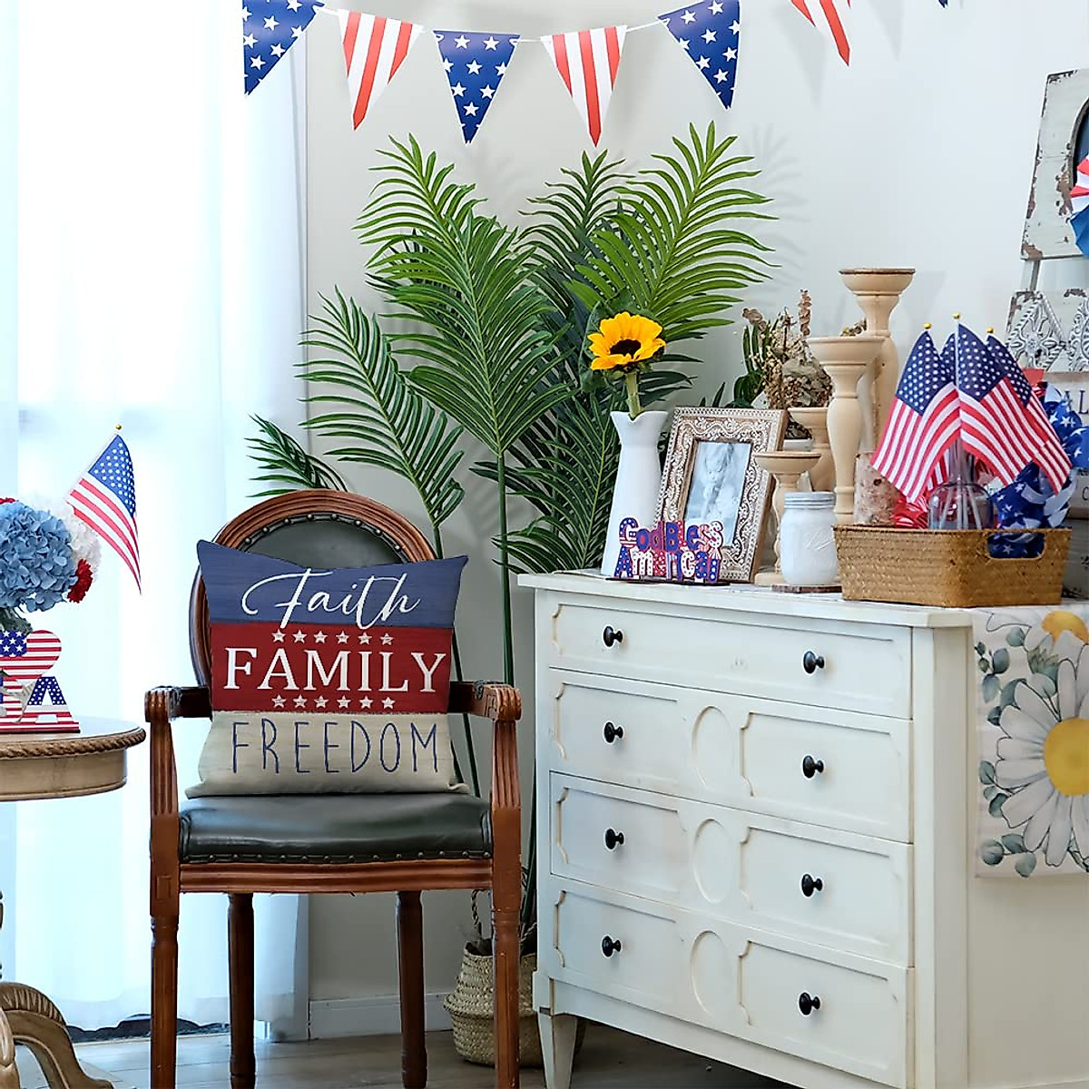 GEEORY 4th of July Decorations Pillow Covers 18 x 18 Set of 4 Star and Stripe Freedom Boot Floral Flag Throw Pillow Covers Patriotic Pillows Independence Memorial Day Decor Cushion Case G325-18