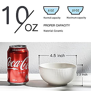 getstar Dessert Bowls, 4.5 in 10 oz Small Porcelain Bowl Set of 6, Microwave & Dishwasher Safe Ceramic Bowls for Ice Cream, Side Dishes, Snacks & Desserts, Set of 6 (White)