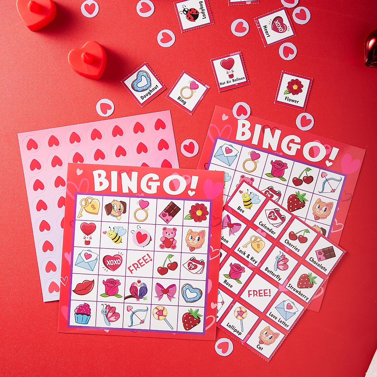 JOYIN 28 Players Valentine's Day Bingo Set, Game Cards for Kids School Classroom Party Supplies, Family Activity