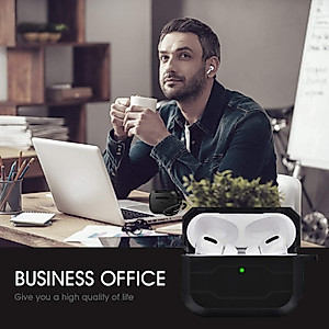 AirPods Pro Case Cover, Shock-Resistant Military Protective Men AirPod Pro Cases Accessories with Metal Carabiner Keychain, Designed for Apple AirPods Pro Wireless Charging Case (Black)