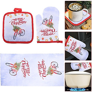 BESTOYARD 1 Set Gloves Mat Washcloths Towel Heavy Duty Oven Mitts Hot Mitts for Kitchen Oven Mitts for Kitchen Oven Mittens Baking Oven Mitt Microwave Glove Hand Polyester 3 Piece Set