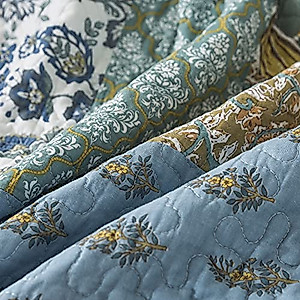 NEWLAKE Cotton Quilted Throw Blanket for Bed Couch Sofa, Reversible Matelasse Blanket with Real Stitched Embroidery,Green Farmhouse Garden,60X78 Inch