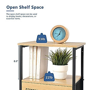 DOVAMY Rattan Nightstand with 2 Drawers, End Table for Small Spaces, Side Table with Storage for Bedroom, Living Room, Dorm, 27.5'' Bed Stand with Open Shelf, Beige BN03B