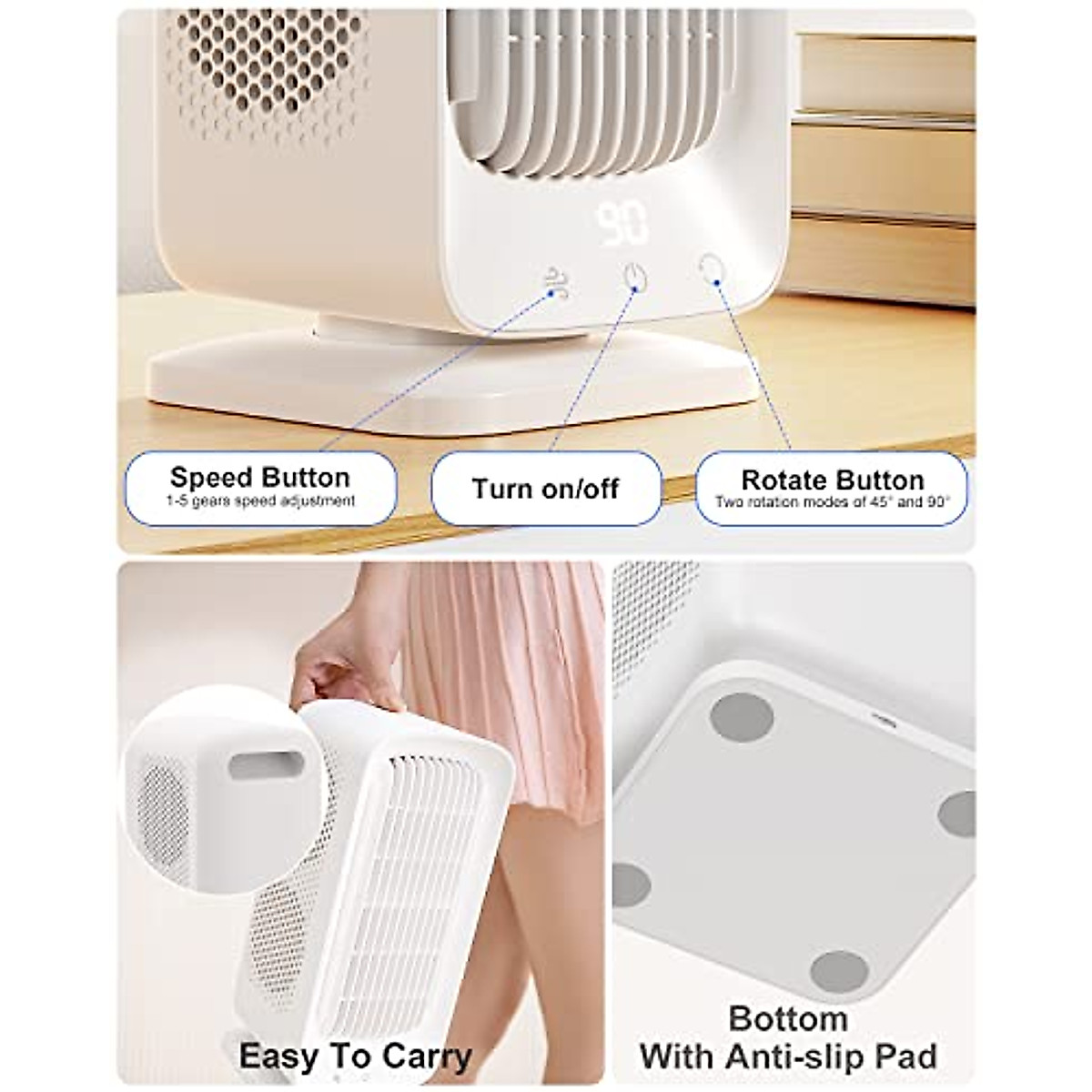SWEETFULL Desk Fan,10000mAh Battery Operated Tower Fan Portable Fan Small Personal Table Fan, Oscillating Fan,5 Speed Rechargeable Battery Cooling Electric Fan for Bedroom Office Outdoor Indoor