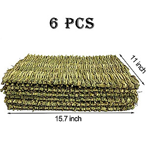 kathson 6 PCS Rabbit Large Grass Mat Natural Grass Woven Mat Rabbits Chew Toys Grass Bedding Nest for Small Animal Bunny Rabbit Guinea Pigs Hamster Chinchillas Puppy Biddy Sleeping Chewing
