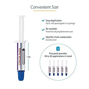 StarTech.com Thermal Paste, Metal Oxide Compound, Pack of 5 Re-sealable Syringes (1.5g / each), CPU/GPU Thermal Grease Paste (SILV5-THERMAL-PASTE)