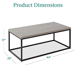 Best Choice Products 44in Modern Industrial Style Rectangular Wood Grain Top Coffee Table, Rustic Accent Furniture for Living Room w/Metal Frame, 1.25in Thick Butcher Block Tabletop - Gray
