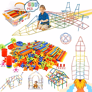 Straw Constructor Toys STEM Building Toys 600Pcs Straw Toy Interlocking Plastic Toys Engineering Toys Thin Tube Blocks Toy Educational Toy Kit for 3 4 5 6 7 8 Years Kids Toy for Boys and Girls