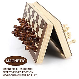Hnoerin Chess Board, Chess Sets for Adults, Magnetic Chess Set Wooden Travel Chess Set for Kids, Folding Chess Board Set with Crafted Chess Pieces Includes Extra Queens, Great Gifts for Friends