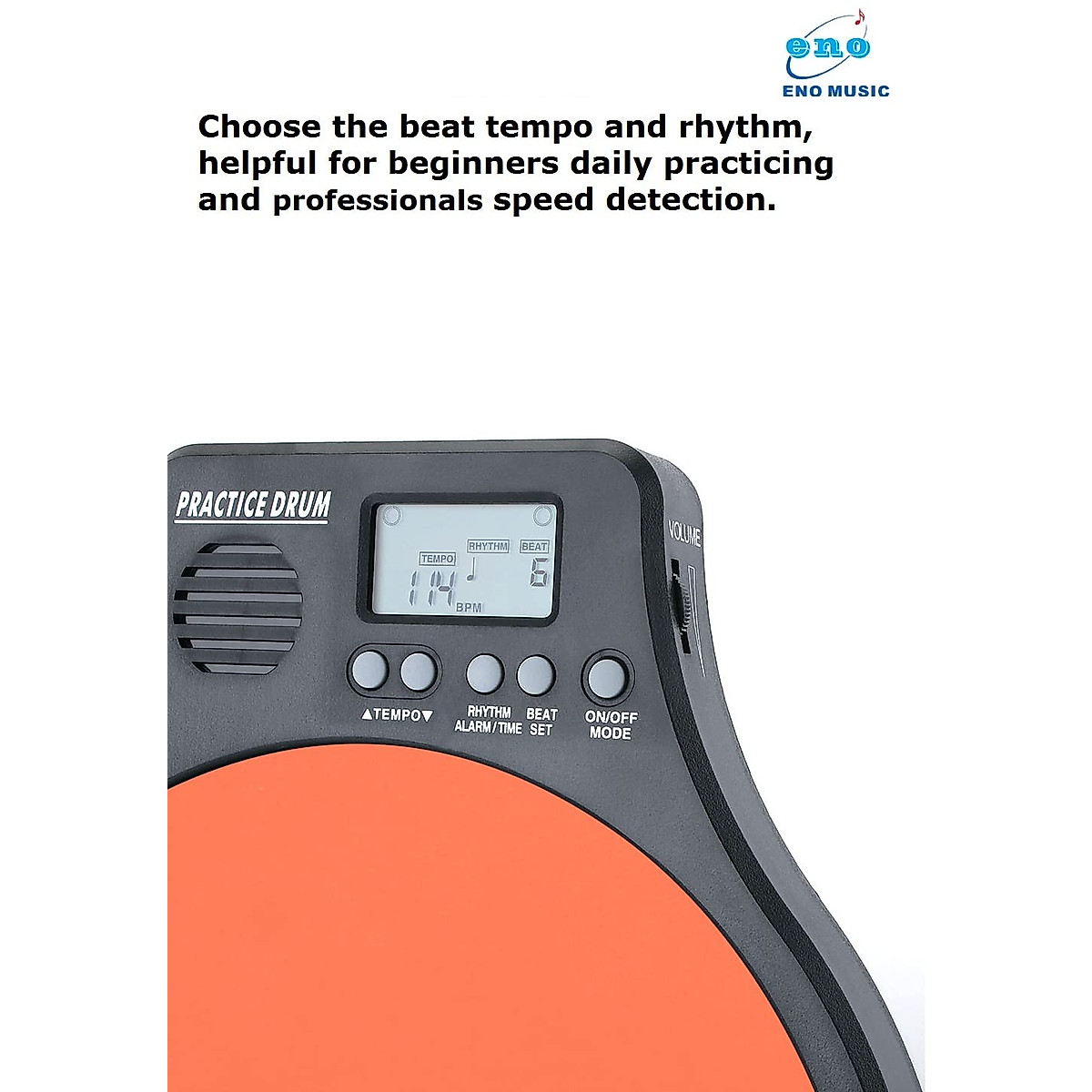Eno Music Rubber Beginner Drum Practice Pad with Audible Metronome 2 in 1 Percussionists Rhythm Training Tool